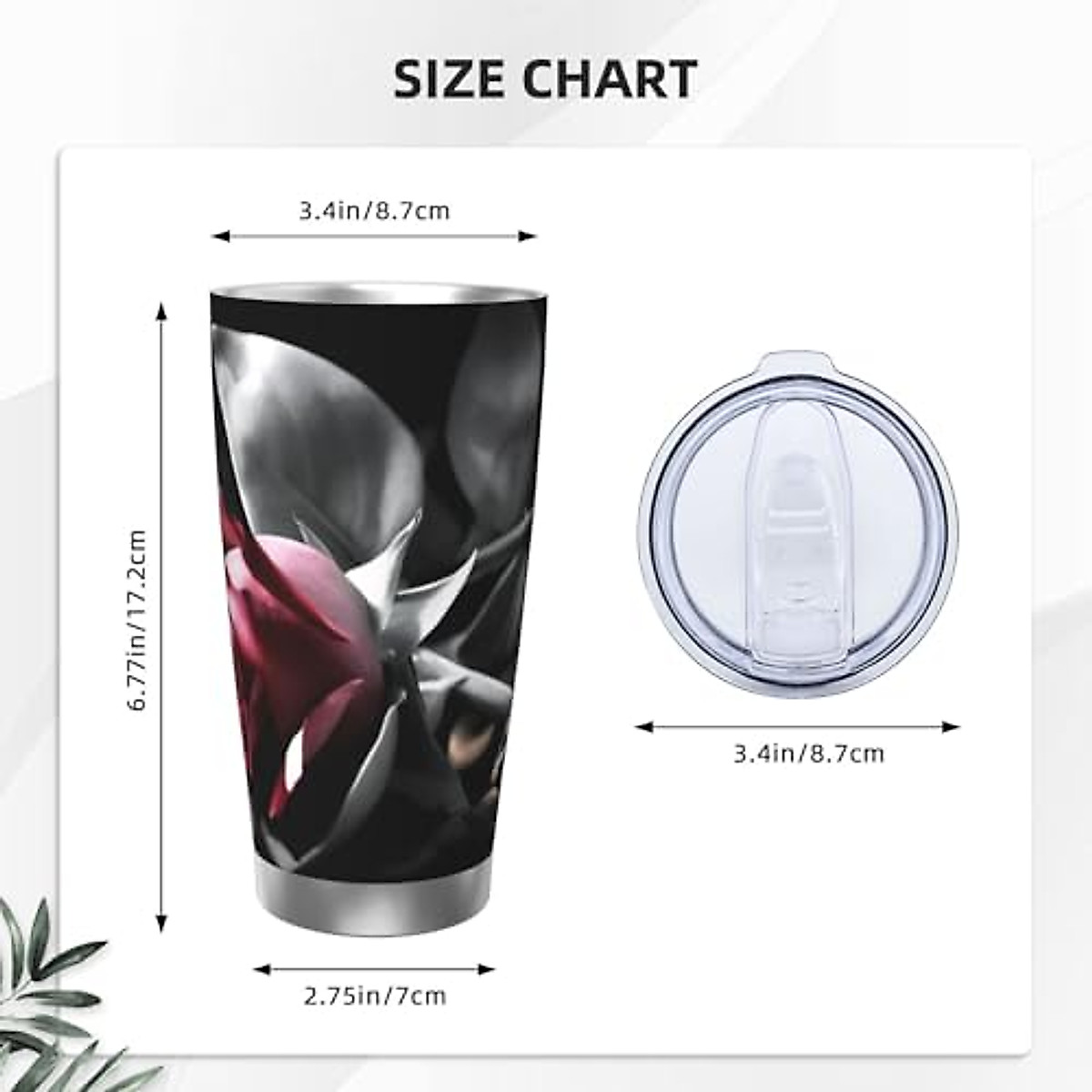 jshmgchw 3d Gothic Black Roses 20oz Tumbler, Car Cup With Lid And Straw, Spill-Proof, Stainless Steel Double Wall Vacuum Insulated Reusable Coffee Travel Mug, For Cold Drinks, Hot Beverage