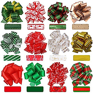 Lulu Home Christmas Pull Bows for Gifts, Xmas Bows for Presents, Assorted Colorful Pull Bows for Gift Wrapping, 24 PCS