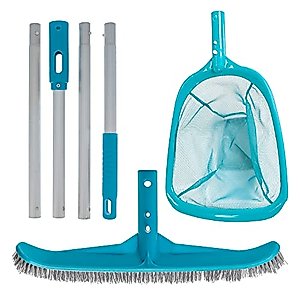 U.S. Pool Supply Pool Maintenance Kit with Leaf Skimmer Net, Brush, and Adjustable Telescopic Pole - 6" Deep Mesh Netting, Nylon Scrub Brush, Clean Sweep Debris from Walls, Floors, Steps, Spas, Ponds