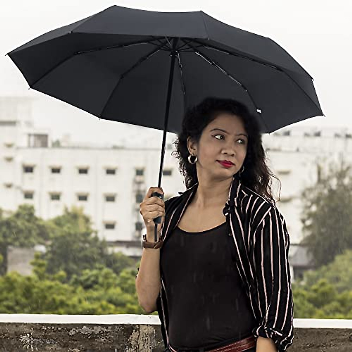 SY COMPACT Travel Umbrella 2 PACKS Automatic Windproof Folding Compact Umbrellas (Black + Blue)