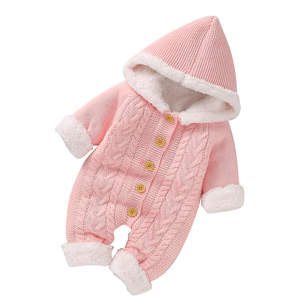 Camidy Baby Hooded Jumpsuit,Toddler Knitted Romper Cotton Long Sleeve One-Piece Coveralls