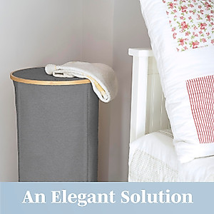 Lonbet - Grey Circular Laundry Baskets with Lid & and Inner Bag - XL 100 Litres - Large Washing Baskets for Laundry with Handles - Laundry Baskets for Bedrooms - Bamboo Bathroom Bin