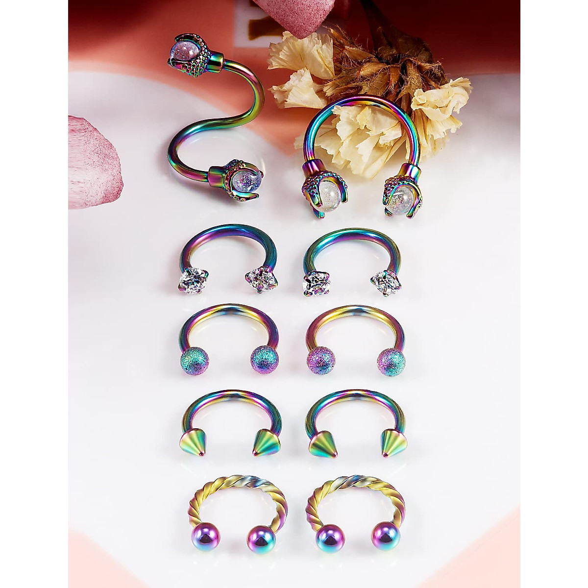 Cisyozi 16G Lip Rings Hoop Piercing Jewelry for Women Stainless Surgical Steel Spiral Horseshoe septum Ring Dragon Claw Tragus Helix Cartilage Earring Hoop Piercing Jewelry for Women Men 16 Gauge 8mm