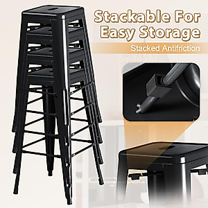 Furmax 30 Inches Metal Bar Stools Bar Height High Backless Stools Indoor Outdoor Stackable Kitchen Stools Set of 4 (Dark Black)