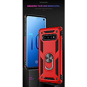 Samsung Galaxy S10 Plus Case with HD Screen Protectors, Androgate Military-Grade Metal Ring Holder Kickstand 15ft Drop Tested Shockproof Cover Case for Samsung Galaxy S10+ (2019) Red