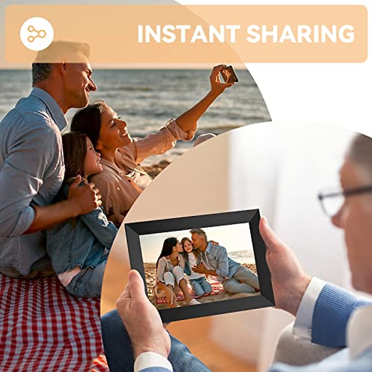 Digital Photo Frame, AUZNCU 10.1“ WiFi Digital Picture Frame with Built-in 16GB Memory,Auto-Rotate Portrait and Landscape,HD IPS Touch Screen, Share Photo and Video Instantly via Frameo App