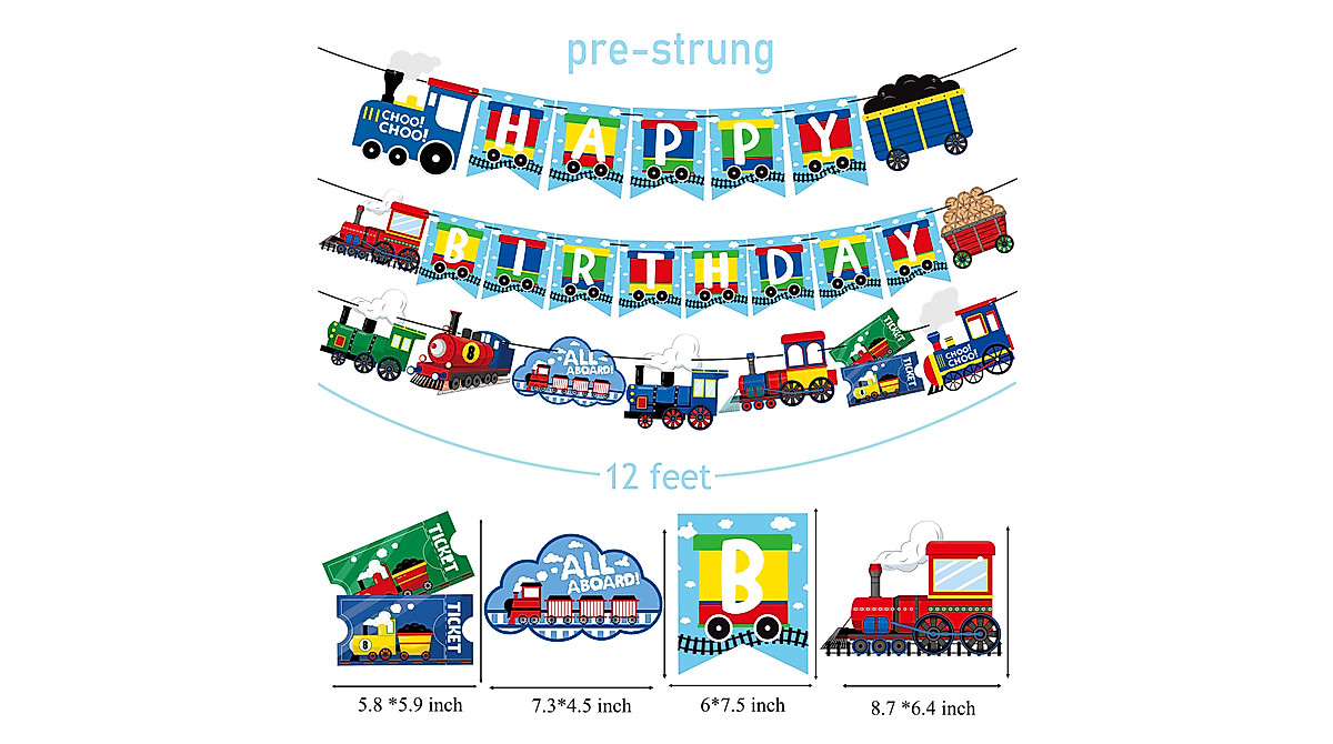 Train Birthday Party Banner Decorations for Steam Train Theme