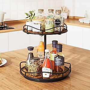 Wood Lazy Susan Organizer Spice Rack - Revolving 10 inch Space Saving Turntable for Kitchen Countertop Pantry Cabinet Organization Storage, Black