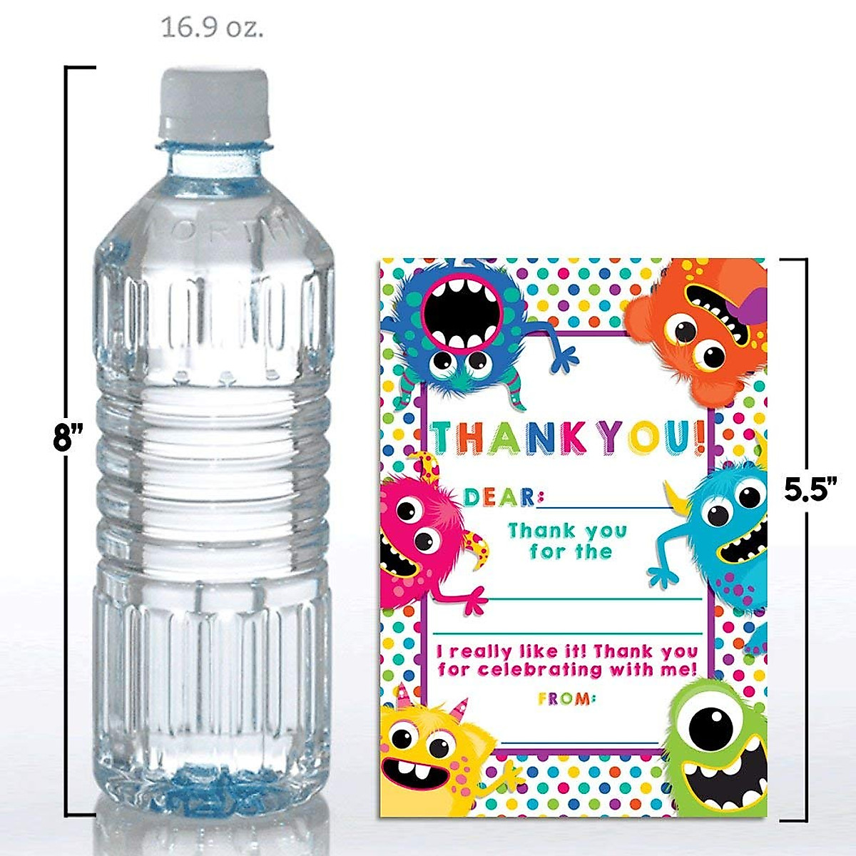 Cute & Colorful Monsters Thank You Notes for Kids, Ten 4" x 5.5" Fill In The Blank Cards with 10 White Envelopes by AmandaCreation