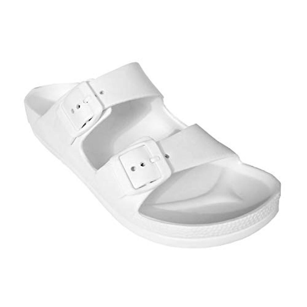 H2K Womens Comfort Slides Adjustable Double Buckle EVA Flat Slide Sandals (White, 10)