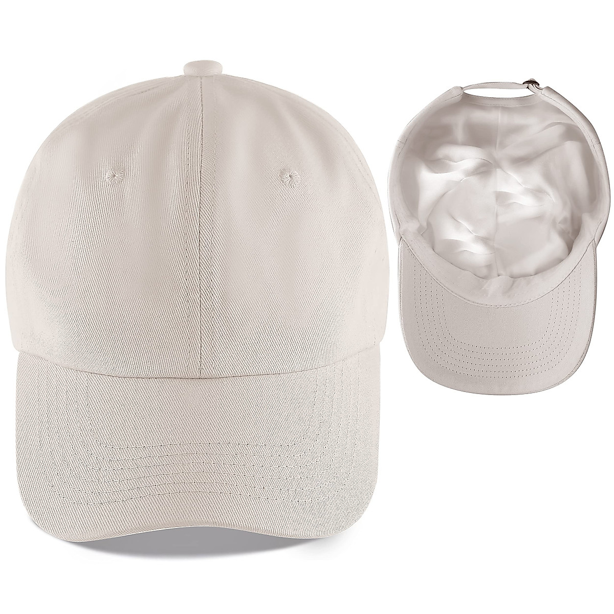 Leotruny Baseball Cap Satin Lined: Silk Lining Help Prevent Frizz Breakage - Sport Adjustable Hat for Women White