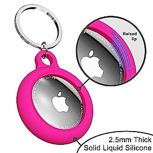 Oakxco for Airtag Keychain Silicone, Airtag Holder with Key Ring, Air Tag Cover Cute Accessories for Kids, Luggage, Car Dog Collar, Car, Compatible with Apple Airtag Case Waterproof Tracker, Hot Pink