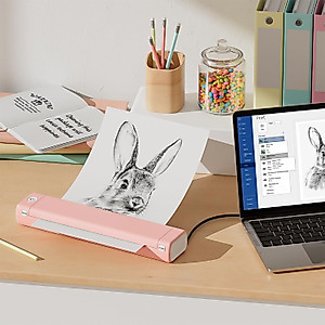 Portable Printers Wireless for Travel - Bluetooth Thermal Mobile Printer Support 8.5" X 11" Letter Size Thermal Paper, On the Go Inkless Portable Bluetooth Printer for Laptop, Phone and Ipad - Pink