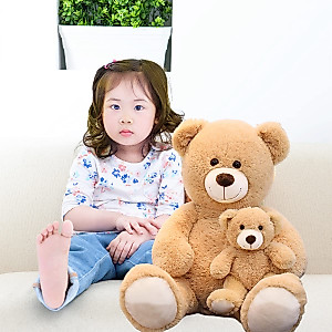 uHousDeco 2 in 1 Mommy and Baby Teddy Bear Stuffed Animals, Cute Soft Plush Toy for Girl Children Girlfriend Valentine's Day, 40-inches, Light Brown