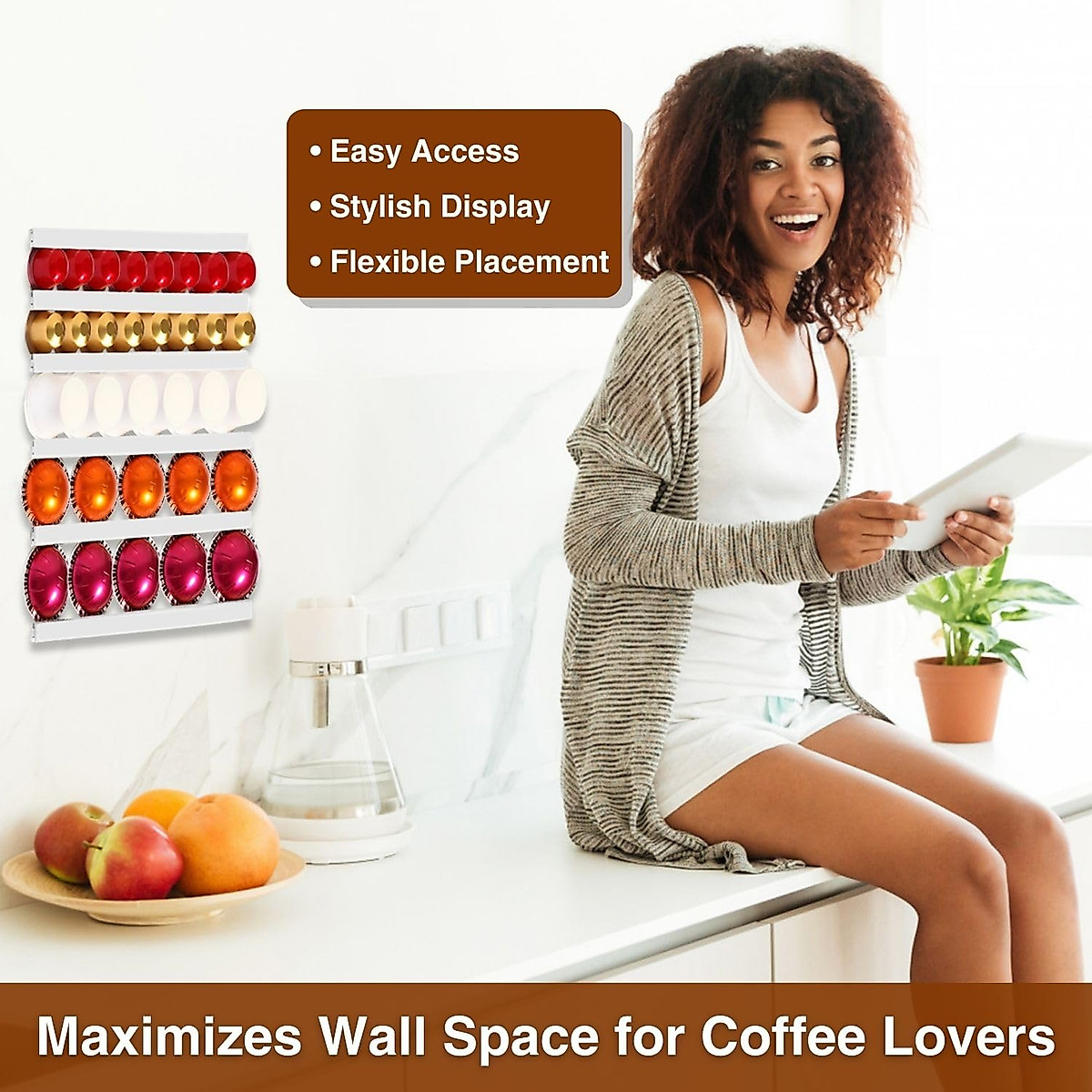 Coffee Pod Holder, K Cup Holders for Counter,10 PCS Coffee Pods Storage/Organizer,Wall Mount Coffee Pod Holder with Adhesives,Under Cabinets-White