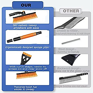 Michael Doss Snow Brush and Ice Scraper, Scrapers for Car Windshield Supports 360 Degree Rotation,Extendable Car, Scraper & with Foam Grip, Dont Scratch The Paint black