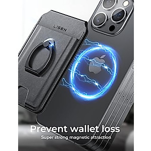 LISEN for Magsafe Wallet RFID [Strongest Magnetic] iPhone Wallet for Apple Wallet Magsafe with Adjustable Magsafe Wallet Stand Black Magnetic Wallet for iPhone 15/14/13/12 Fit Magsafe 3 Wallet