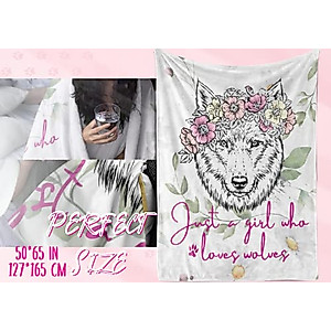 InnoBeta Wolf Blanket, Just A Girl Who Loves Wolves, Wolf Gifts, Wolves Gifts, Wolf Gifts for Girls?Women, Kids, Throw Blanket for Bed, Couch - Grey…