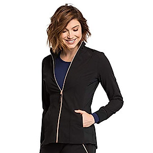 Cherokee Statement Women Warm Up Scrubs Jacket Zip Front CK365, M, Black