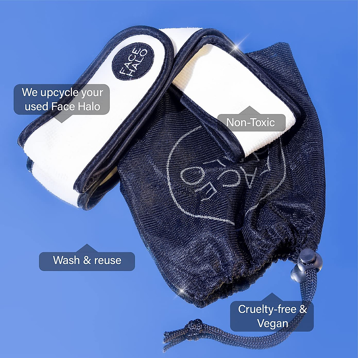 FACE HALO Reusable Makeup Headband & Wash Bag Accessories Pack - Premium Spa Accessories for Women