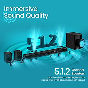 Hisense AX5125H 5.1.2Ch Sound Bar with Wireless Subwoofer, 500W, Dolby Atmos, Bluetooth 5.3, EzPlay, 4K HDMI Pass Through, Roku TV Ready, DTS:X, HDMI/AUX/ARC/Optical/USB, 7 EQ Modes