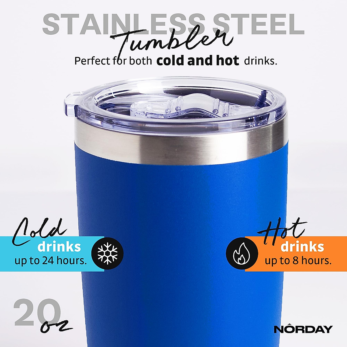 NORDAY | Tumbler Cup with Lid - 20oz - Blue | Vacuum Insulated Tumbler - Travel Tumbler - Stainless Steel Tumblers - Double Wall Coffee Tumbler - Keeps Temperature up to 24hr - Anti Spill Lids