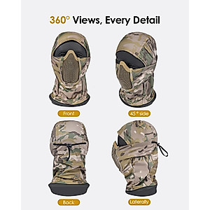 OneTigris Balaclava Mesh Mask, Ninja Tactical Mask with Full Face Protection for Outdoor