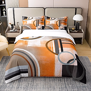 Burnt Orange 100% Cotton Duvet Cover Queen,Geometric Black Gray Bedding Set,Watercolor Ombre Oil Painting Comforter Cover,Contemporary Minimalist Artwork Quilt Cover,Soft Breathable Bedspread Cover