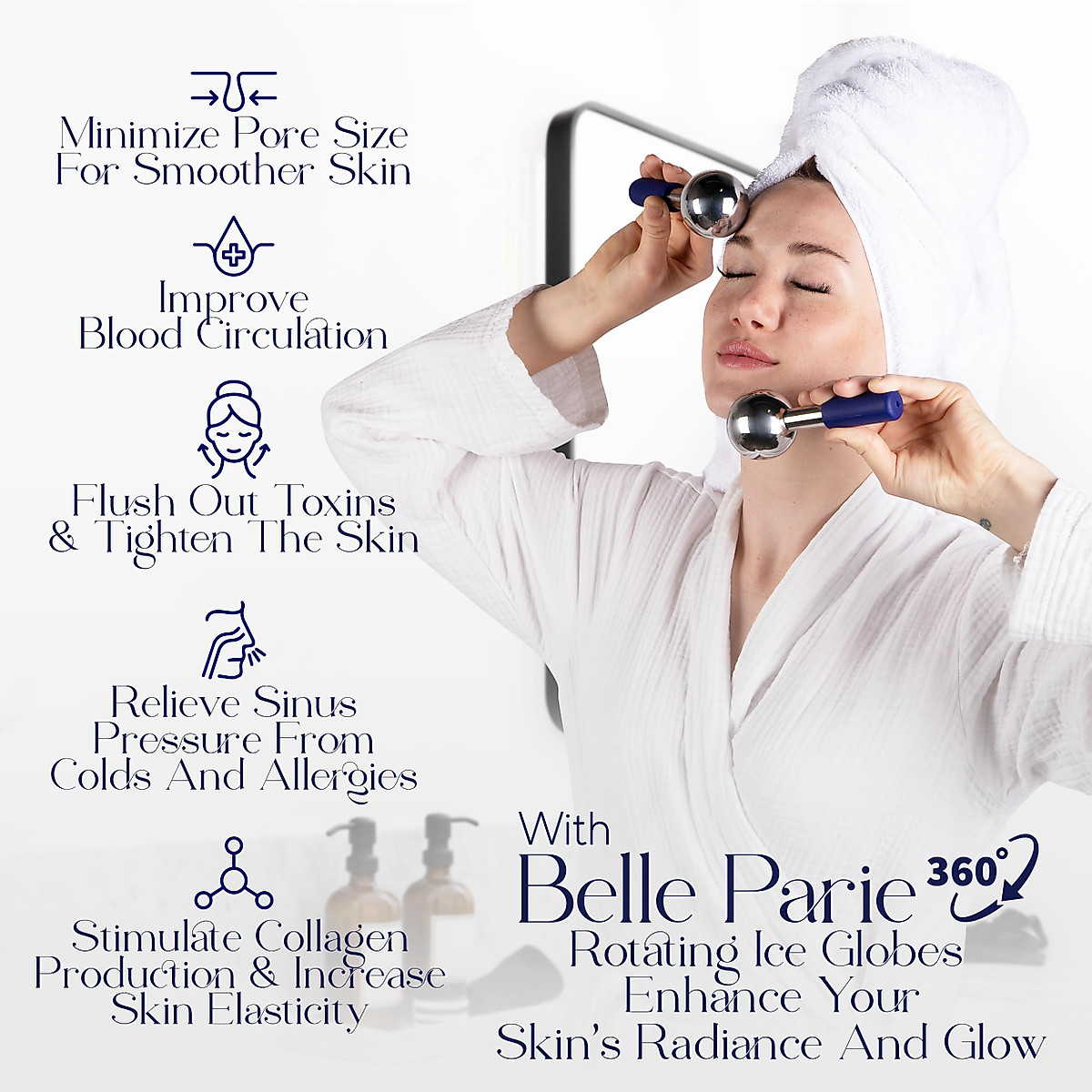 Belle Parie Ice Globes for Facials - 360° Rotating Ice Globes for Face to Reduce Puffy Eyes & Dark Circles - Stainless Steel Face Globes & Ice Balls for Face Roller to Tighten Skin & Diminish Wrinkles