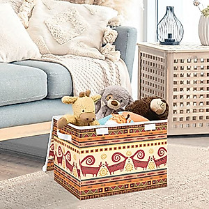 Room Storage Bins with Lids Storage Baskets for Fabric Persian Carpet Tribal Texture Photo Organizing 12x12x16