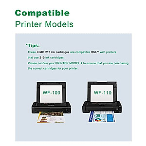 XIMO 215 t215 Ink Cartridges with Pigment Ink Remanufactured for WF-110 WF-100 WF100 Printer 5Pack(3 Black, 2 Tri-Color)