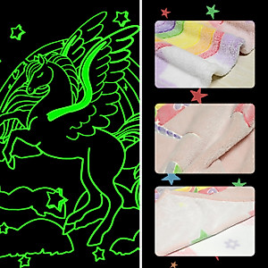 Unicorn Glow in The Dark Blanket for Girls Kids Soft Luminous Pink Unicorn Throw Blanket Birthday Gift for Age 1-15 Year Old Girls Room Decor Gift 50"x60"