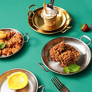 Cabilock Stainless Steel Paella Pan Double Handle Seafood Pan Flat Bottom Snack Plate Non-stick Seafood Lobster Plate for Home Kitchen Outdoor Cooking Supplies Golden