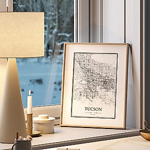 Dear Mapper Tucson United States View Abstract Road Modern Map Art Minimalist Painting Black and White Canvas Line Art Print Poster Art Line Paintings Home Decor (Set of 3 Unframed) (16x24inch)