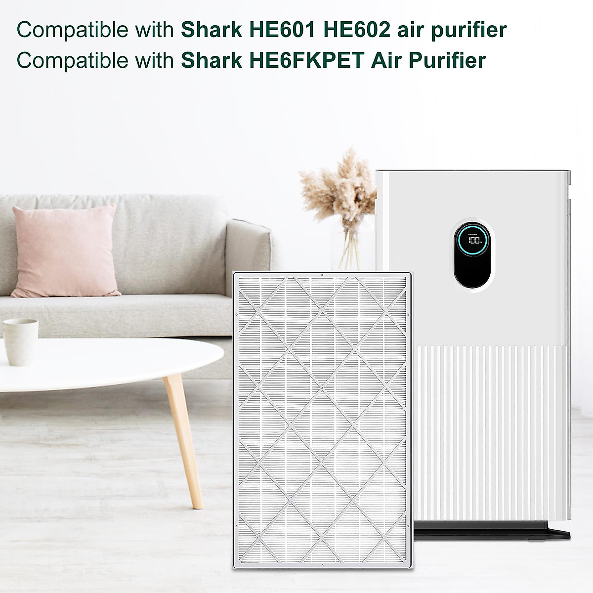 NXBHG HE601 HEPA Replacement Filter for Shark HE6FKPET HE601 HE602 6 Fan Air Purifier, H13 3-in-1 Filter System - Absorbs 99.97% Particulates, Part # HE6FKPET, HE6FKBAS, HE6FKPRO, 2 Pack