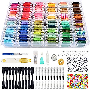 Friendship Bracelet String Kits with Organizer Storage Box, 110 Colors Embroidery Floss, 800 Beads, 52Pcs Cross Stitch Tools-Labeled with Embroidery Thread Numbers for Bobbins Great Production Gift