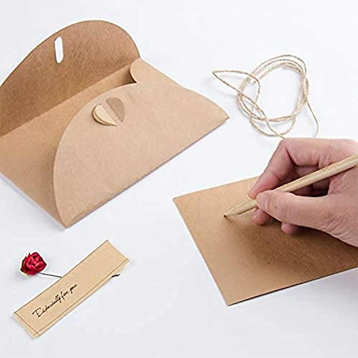 JOHOUSE Holiday Cards Dried Flowers Greeting Cards, 50PCS Handmade Vintage Kraft Blank Note Card Thank Notes, Mothers Day Cards Bulk, Happy Spring Cards