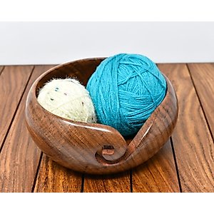 Ajuny Handmade Large Wooden Yarn Bowl with Holes Crochet Wool Ball Holder Elegant Design Decorative Knitting Bowl Storage Crocheting Accessories Gifts
