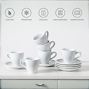 Unilives Espresso Cups, with Saucers Tea Cups and Saucers 2 Ounce Set of 6, for Specialty Coffee Drinks, Cappuccino, Latte, Americano and Tea, White