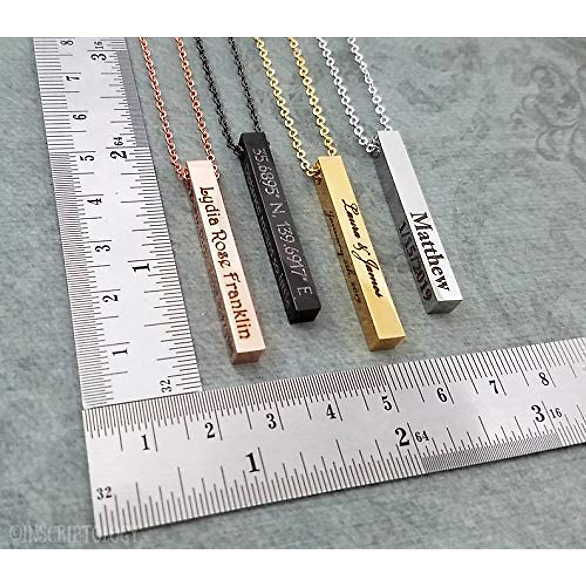 Personalized 4 Sided Vertical Bar Necklace Custom Text Engraved 3D Bar Pendant Stainless Steel Coordinate Jewelry for Couples
