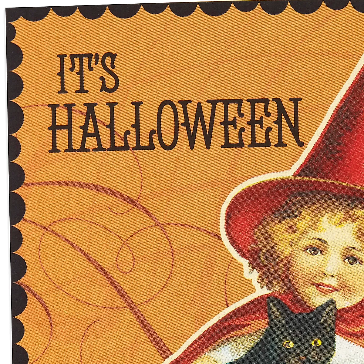 Hallmark Vintage Halloween Cards (8 Cards with Envelopes) Cute Witch with Black Cat and Jack-o-Lantern