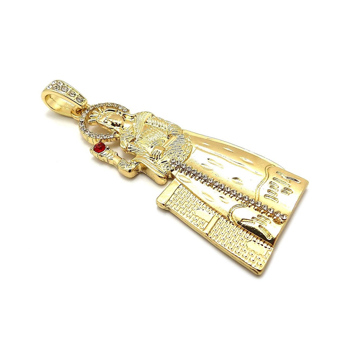 NYFASHION101 Stone Stud Saint Barbara Large Pendant for Necklace in Gold-Tone