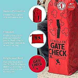 J.L. Childress Disney Baby Gate Check Bag for Single Umbrella Strollers - Disney Stroller Bag for Airplane - Stroller Travel Bag for Airplane - Red, Mickey Mouse