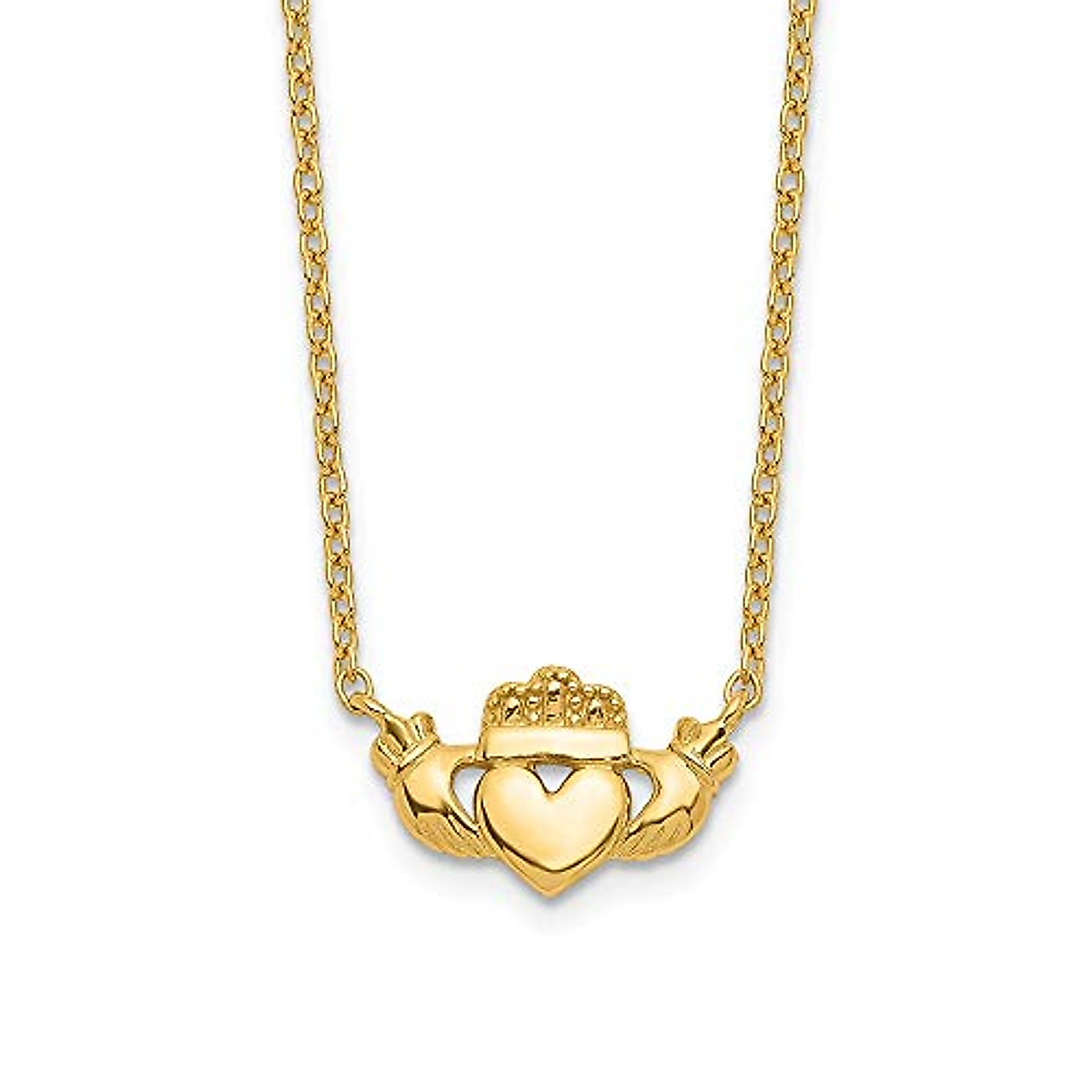 IceCarats 14K Yellow Gold Heart Love Irish Claddagh Celtic Necklace 17 inch Chain Jewelry