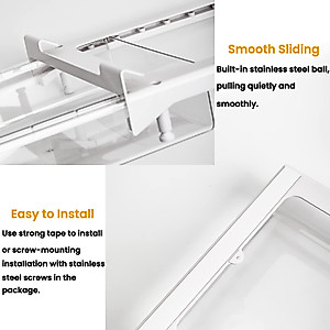 vacane Refrigerator Organizer Drawer, Clear Under Shelf Drawer,Pantry Drawer Under Cabinet Shelf Hanging Storage, Pull Out Fridge Bins Organizer