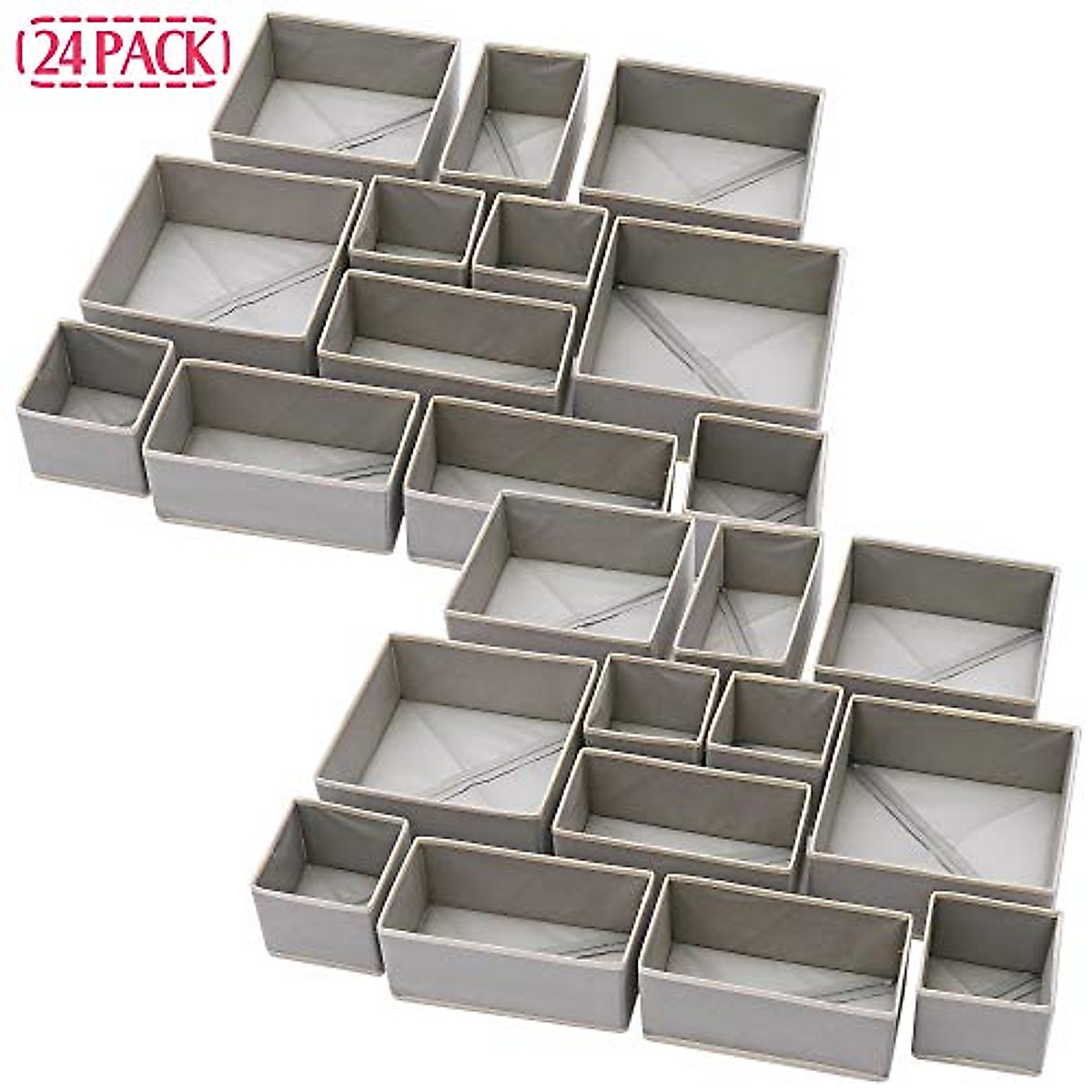 DIOMMELL Set of 24 Foldable Cloth Storage Box Closet Dresser Drawer Organizer Fabric Baskets Bins Containers Divider for Baby Clothes Underwear Bras Socks Lingerie Clothing,Grey 888