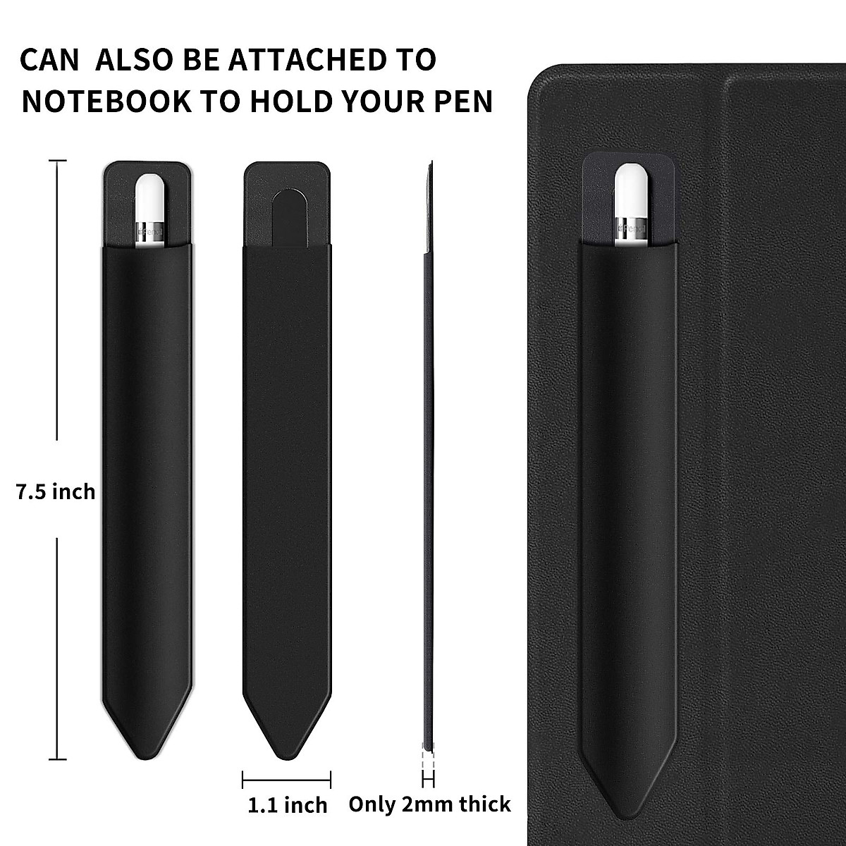 2 Pack Pencil Holder for Apple Pencil 1st 2nd Generation, YUOROS Adhesive Pencil Sleeve for iPad iPad 9th/8th Gen, Tablet Stylus Surface Pen (Black, Black)