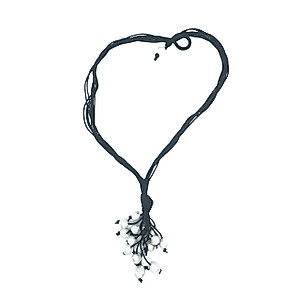 White Baroque Pearl Y-necklace on Black Leather Cord