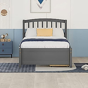 Twin Bed with Drawers,Wood Bed Frame with Headboard and Footboard Wood Platform Captain Beds for Boys, Girls, Kids, Teens and Adults, Gray