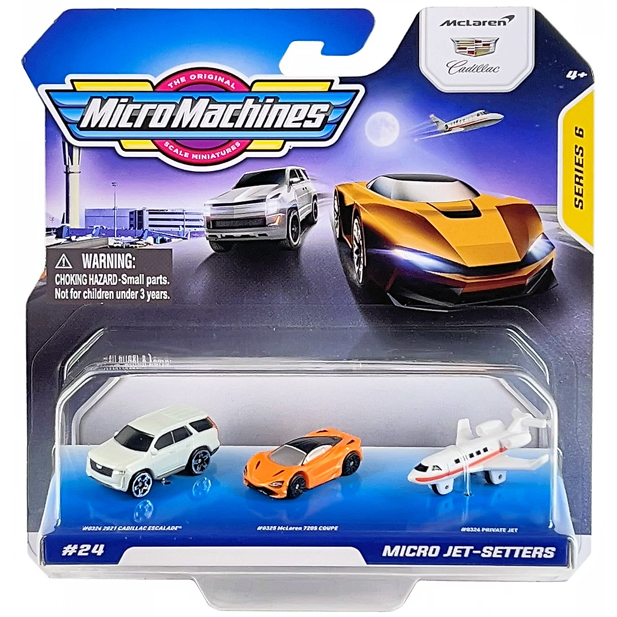 Micro Machines 2021 Series 6 Starter Pack #24 Micro Jet Setters - 2021 Cadillac Escalade, McLaren 720S Coupe, Private Jet